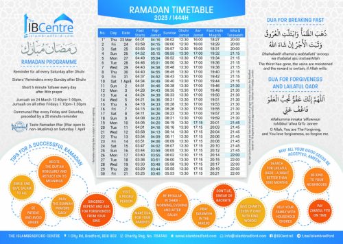 Ramadan Timetable 2023 – Islam Bradford